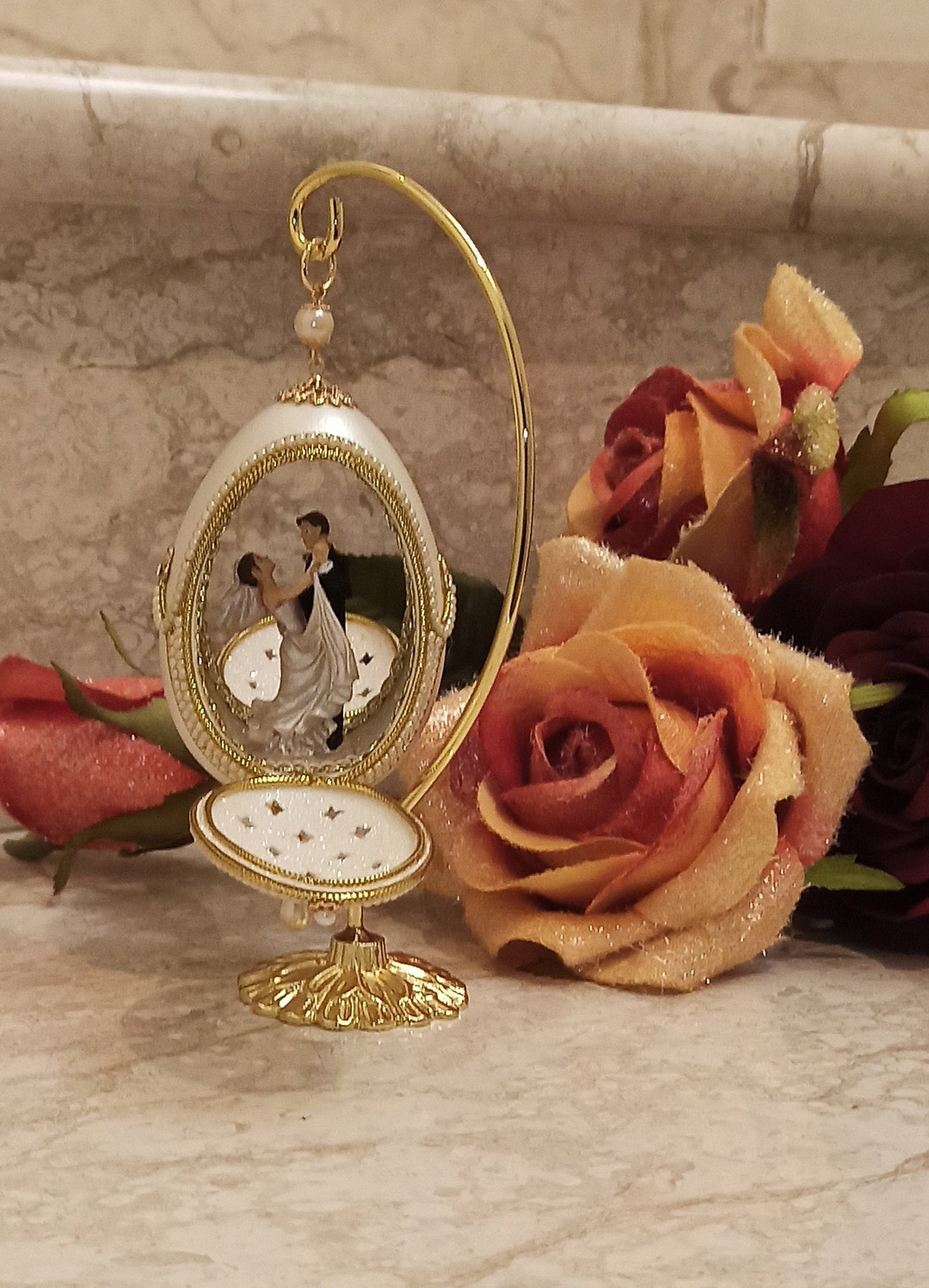 ANTIQUE FABERGE Egg Style 24kt / Wedding Anniversary Gift for Couple ...