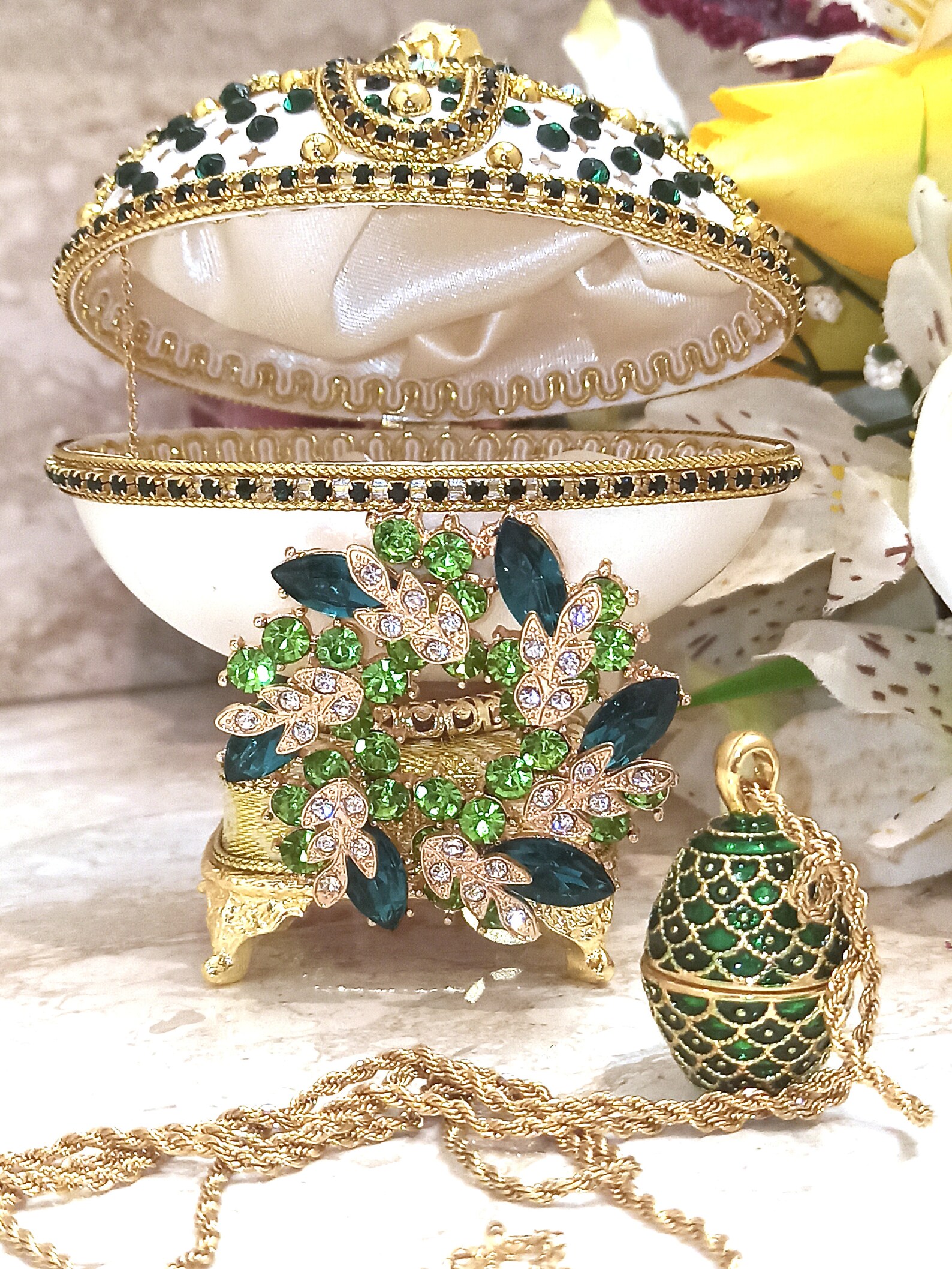 Faberge Egg ,faberge Egg Pendant, Emerald Gold Bracelet, Unique Wedding ...