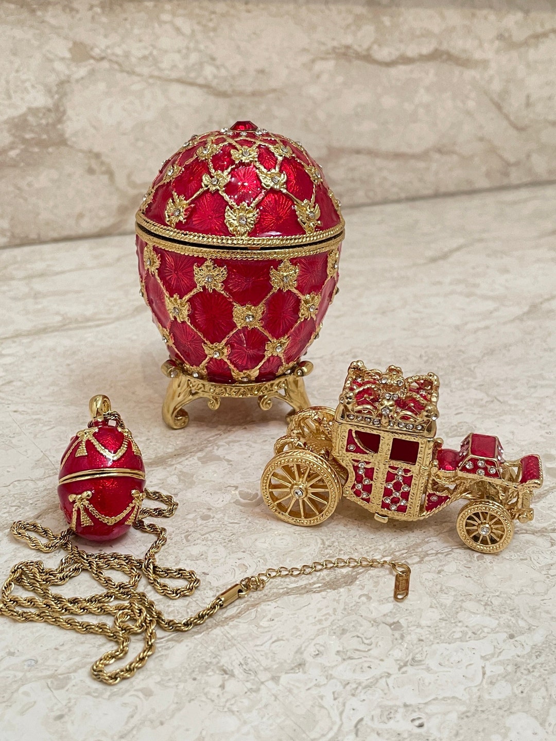 Faberge Ruby Faberge Style Egg & Faberge Pendant - Red Faberge Egg ...