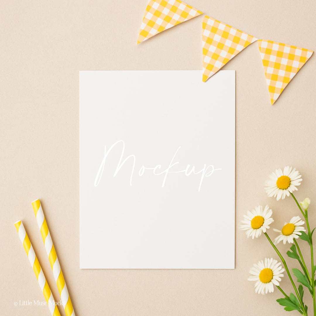 Daisy Card Mockup: Yellow 5x7 Invitation Template (PSD & PNG) - Etsy