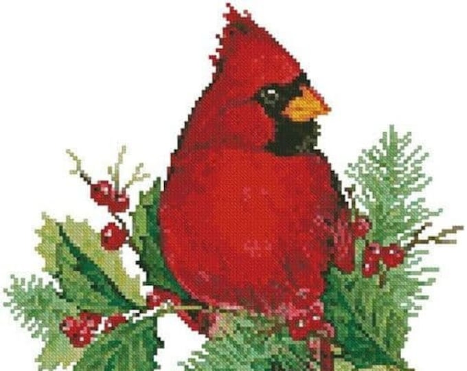 Mini Cardinal and Holly by Artecy Counted Cross Stitch Pattern/chart - Etsy
