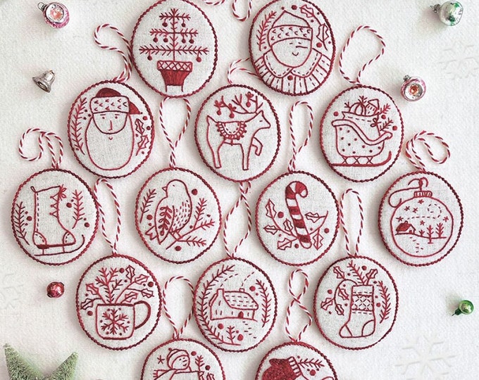 Jolly & Bright Redwork Ornaments by Kathy Schmitz Needlework Pattern - Etsy