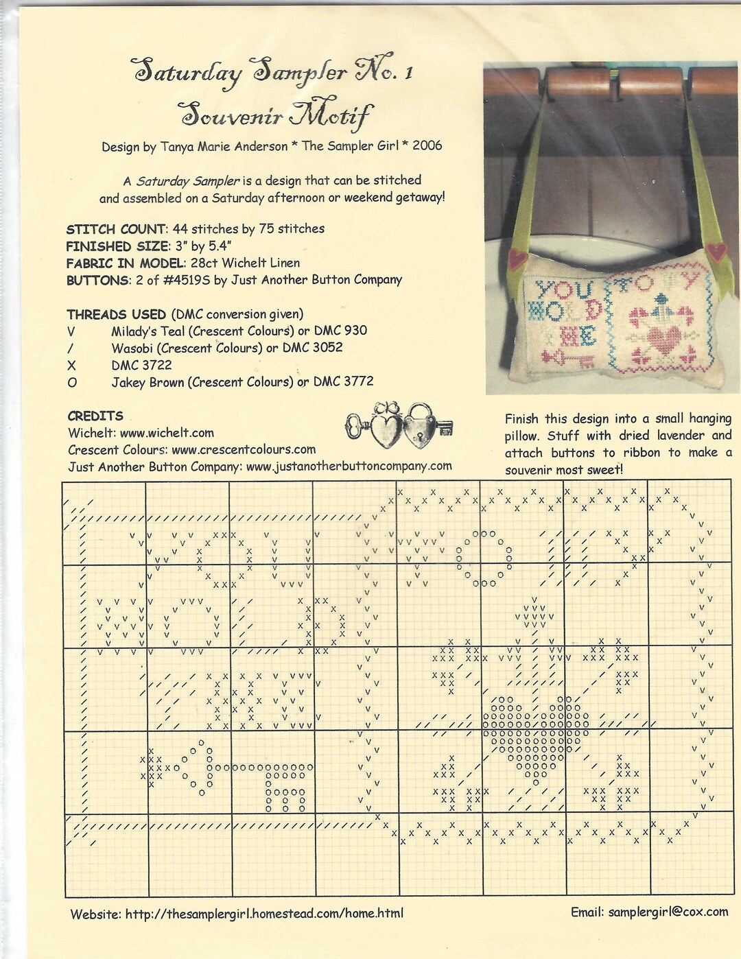 Clearance Saturday Sampler, Souvenir Motif by Sampler Girl Counted ...