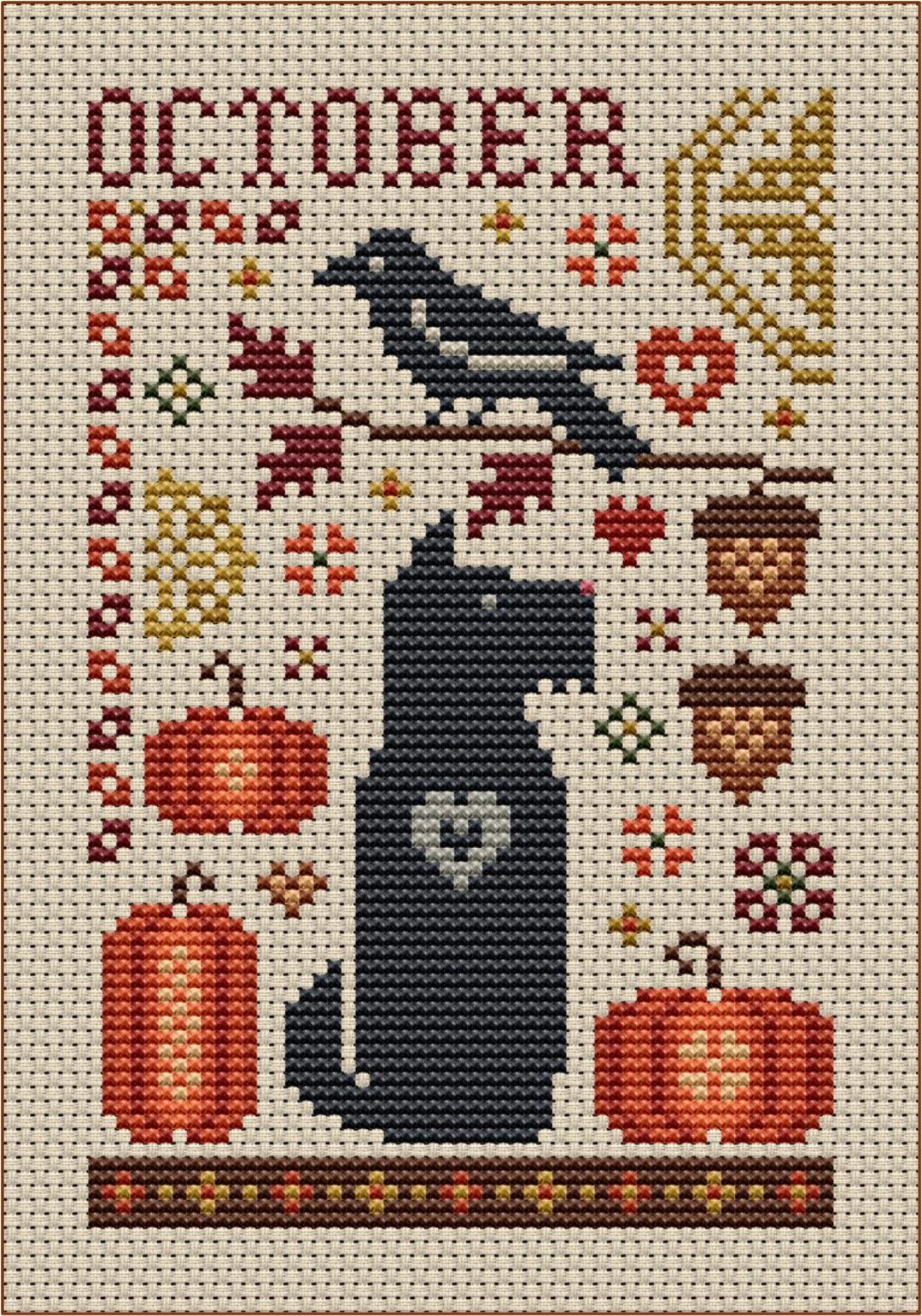 Scottie October Dog by Happiness is Heart Made Counted Cross Stitch ...