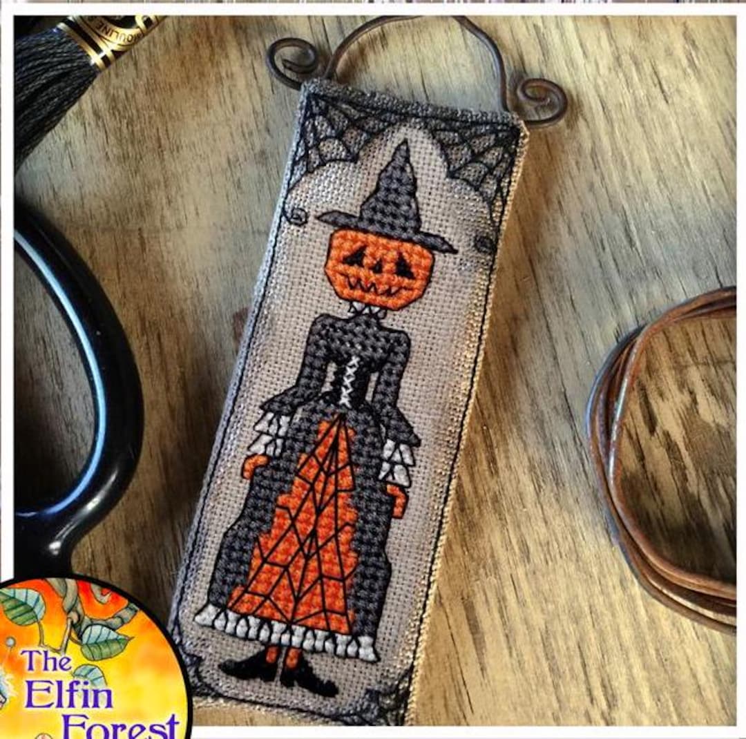 Pumpkin-head Witch by the Elfin Forest Counted Cross Stitch Pattern ...
