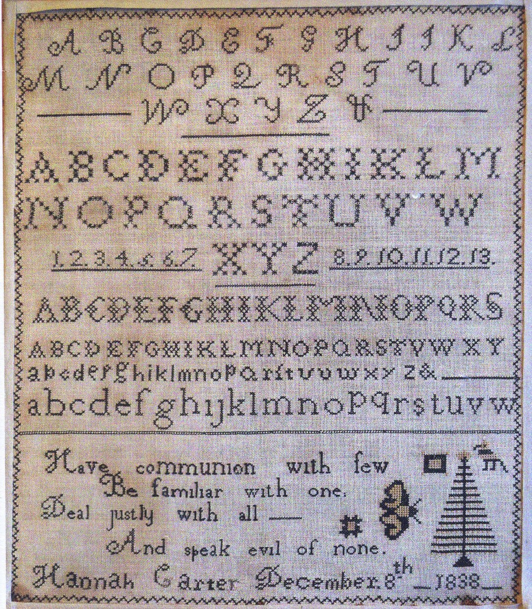 Hannah Carter 1838 Reproduction Sampler by Shakespeare's Peddler ...