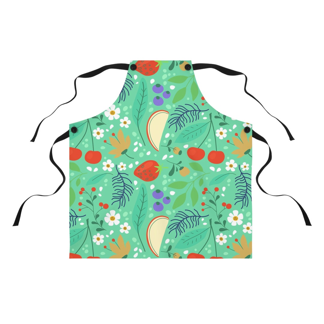 Fruitful Blooms Apron AOP Hand-drawn Fruits Flowers and - Etsy