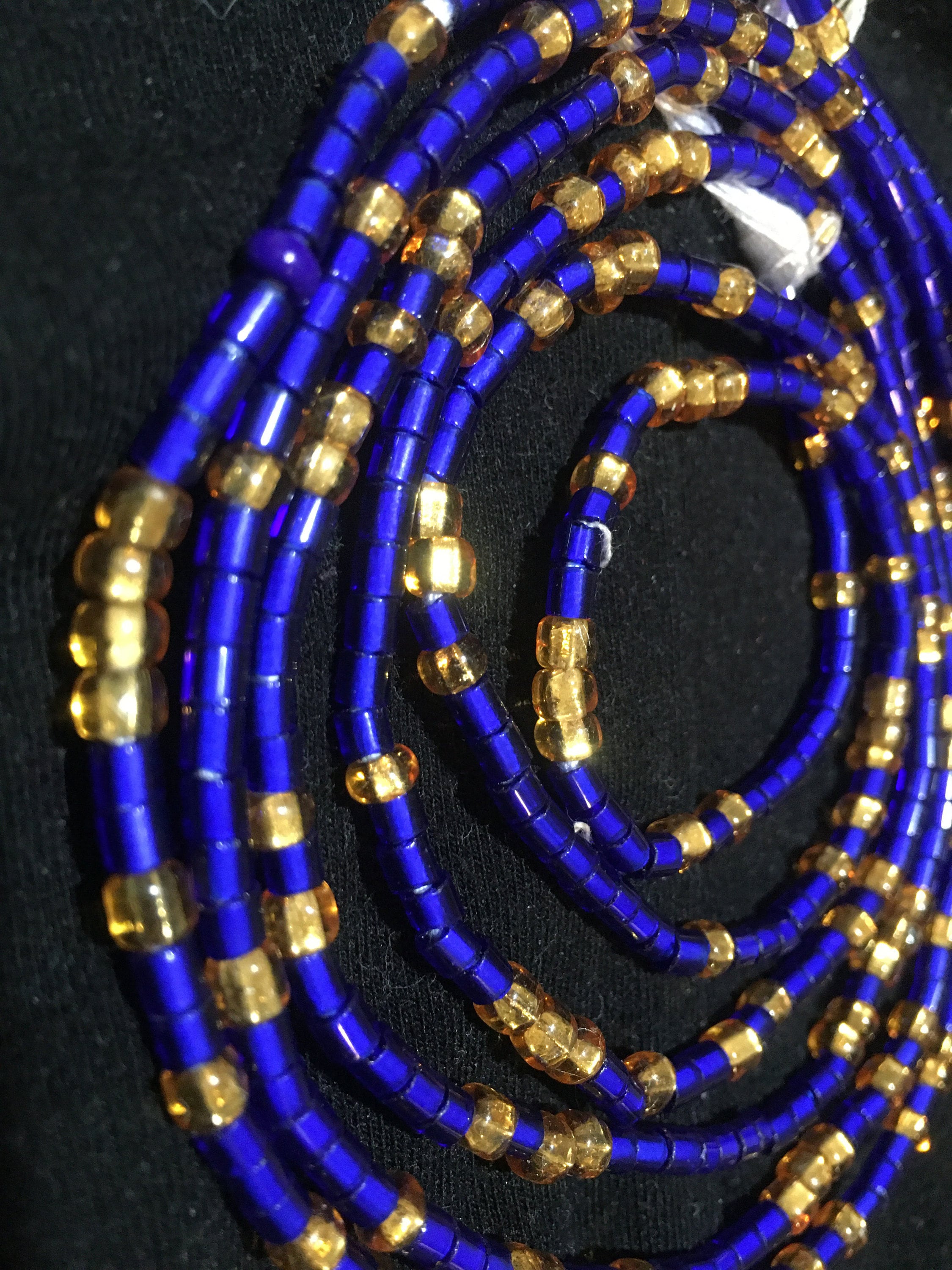 Blue & Gold African Waist Bead, Belly Beads, Seed Beads, Ghana Waist ...