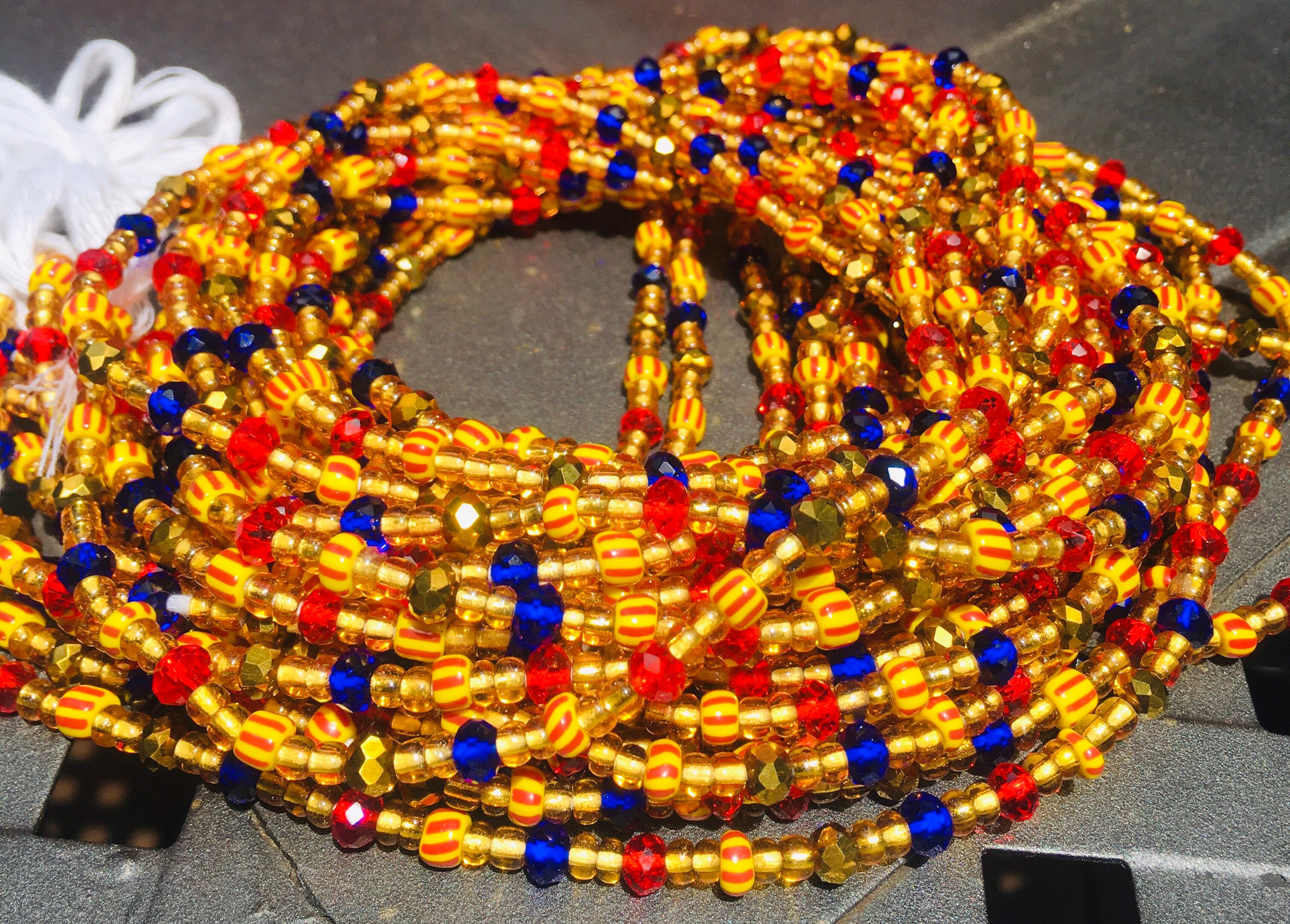 Multi-colored Waist Bead infused with Sandcast bead. Plus Size!