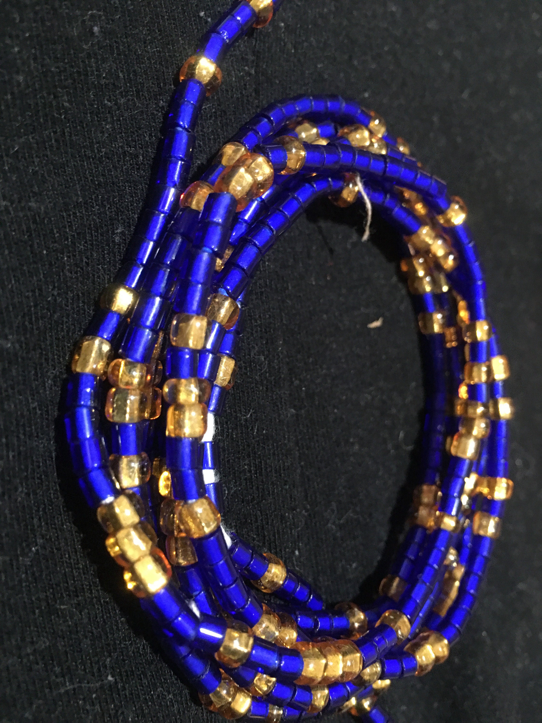 Blue & Gold African Waist Bead, Belly Beads, Seed Beads, Ghana Waist ...