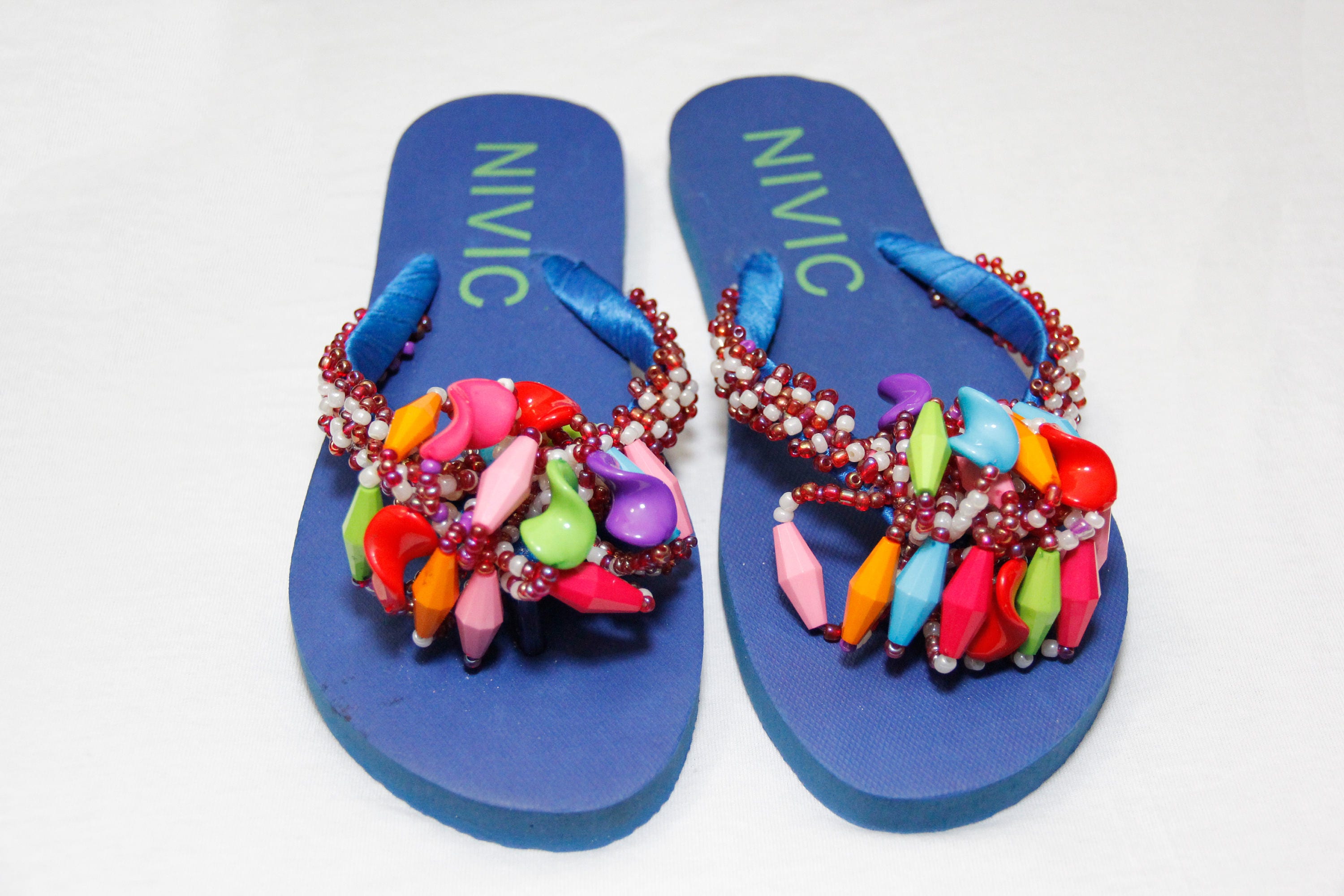 Hand Beaded Blue Slippers/Flip Flop