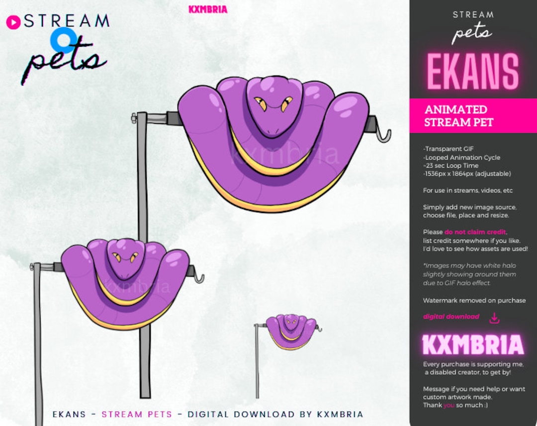 Cute Animated Stream Pet | Ekans Pokemon | Simple, Cozy Gamer Assets ...