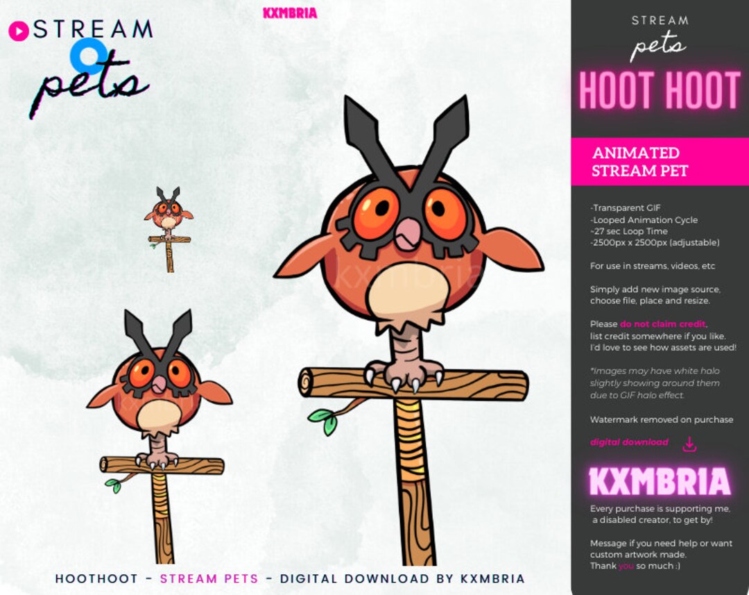 Cute Animated Stream Pet | Hoothoot Pokemon | Simple, Cozy Gamer Assets ...