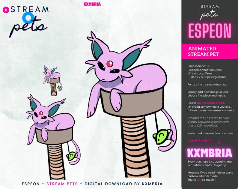 Cute Animated Stream Pet | Espeon Pokemon | Simple, Cozy Gamer Assets ...