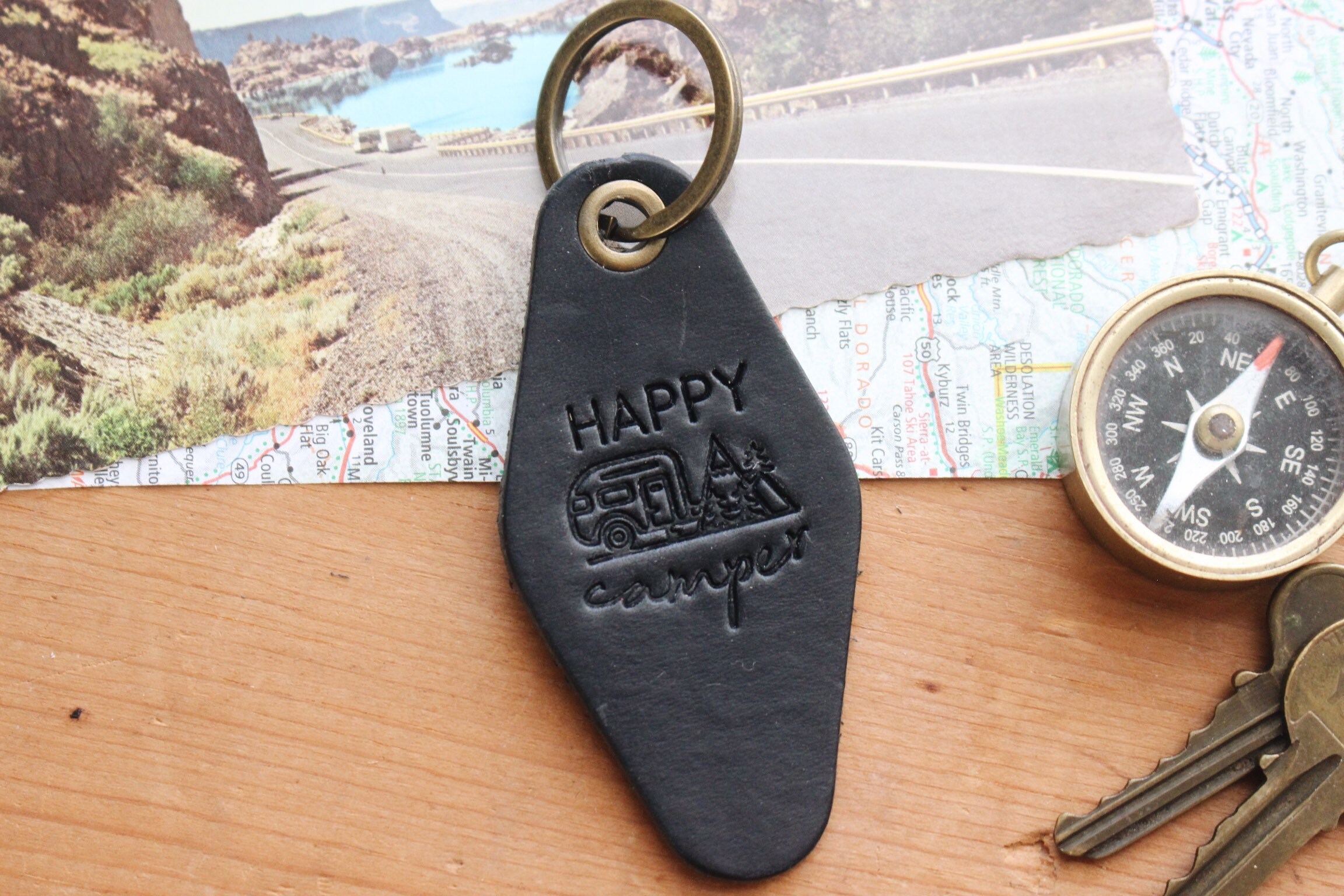 Happy Camper Leather Motel Keychain Camping Keychain Camper | Etsy
