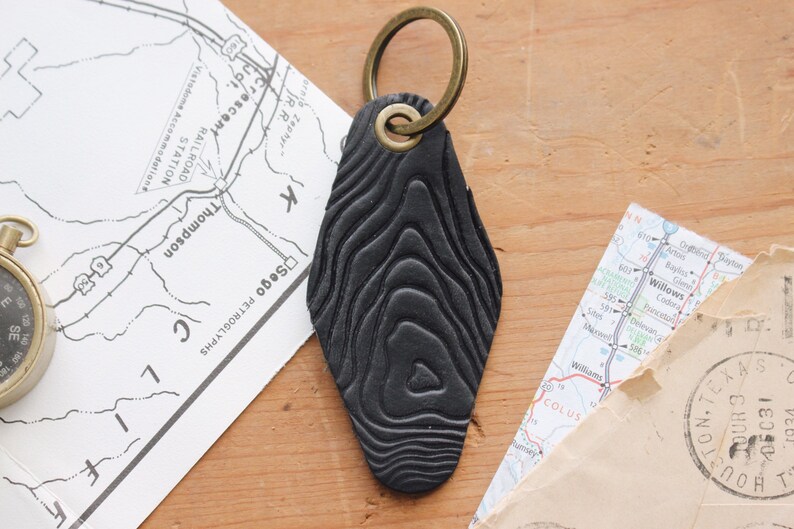 Topographic Map Leather Motel Keychain Topography Gift | Etsy