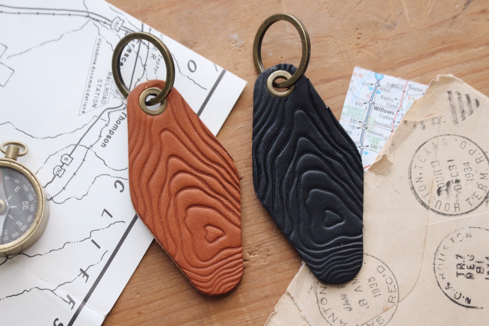 Topographic Map Leather Motel Keychain Topography Gift | Etsy