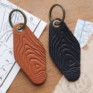 Topographic Map Leather Motel Keychain Topography Gift - Etsy