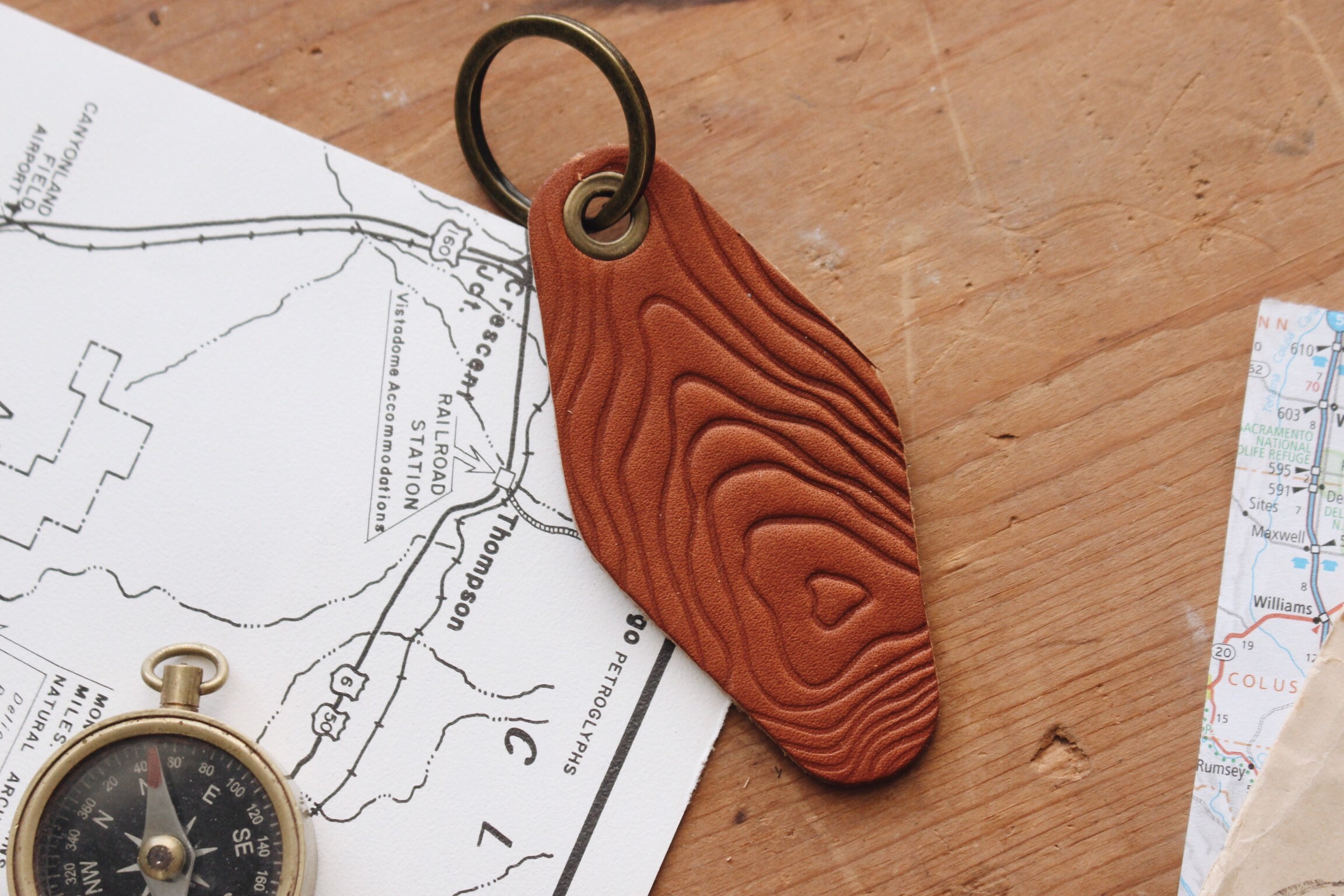 Topographic Map Leather Motel Keychain Topography Gift | Etsy