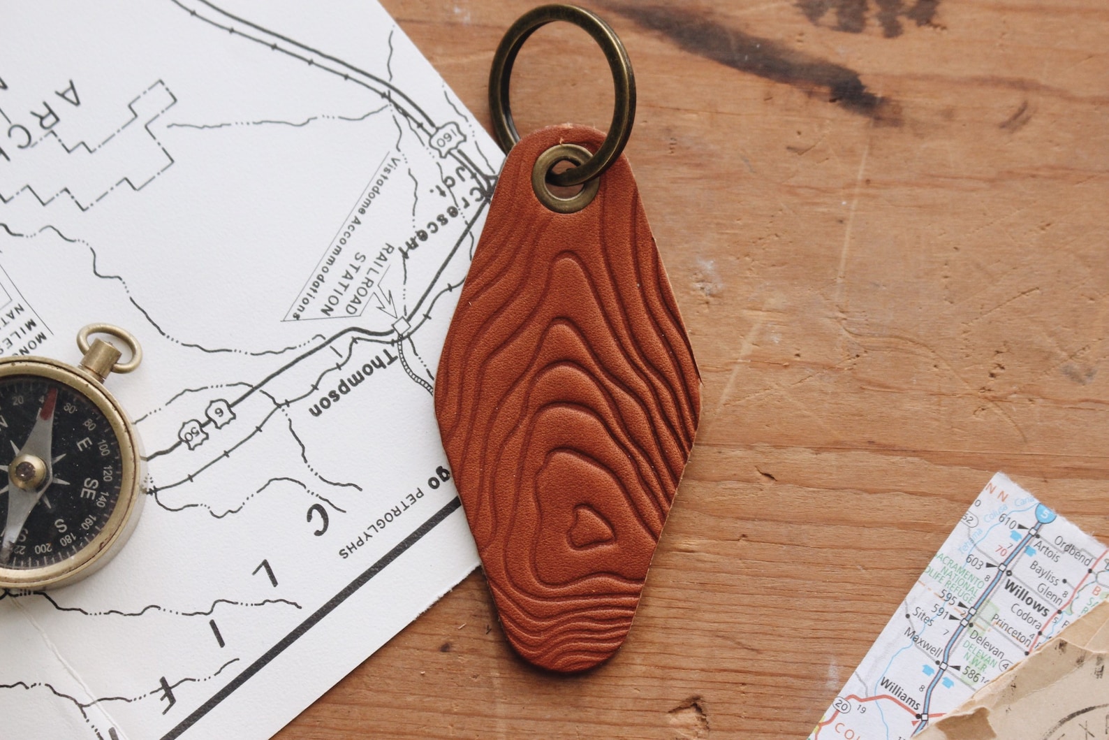 Topographic Map Leather Motel Keychain Topography Gift | Etsy