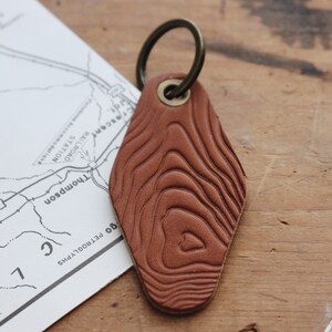 Topographic Map Leather Motel Keychain Topography Gift | Etsy