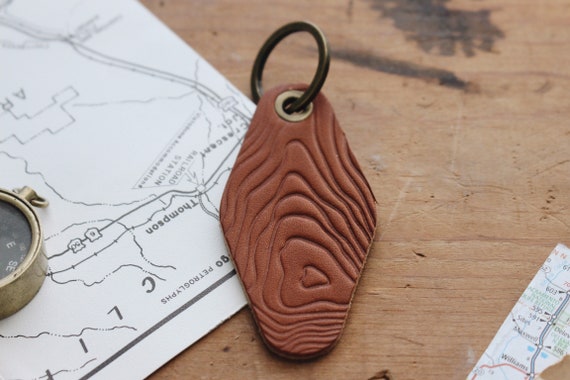 Topographic Map Leather Motel Keychain Topography Gift | Etsy