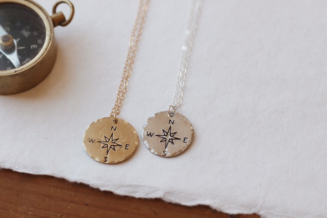 Compass Charm Necklace Travel Jewelry Wanderlust Necklace - Etsy