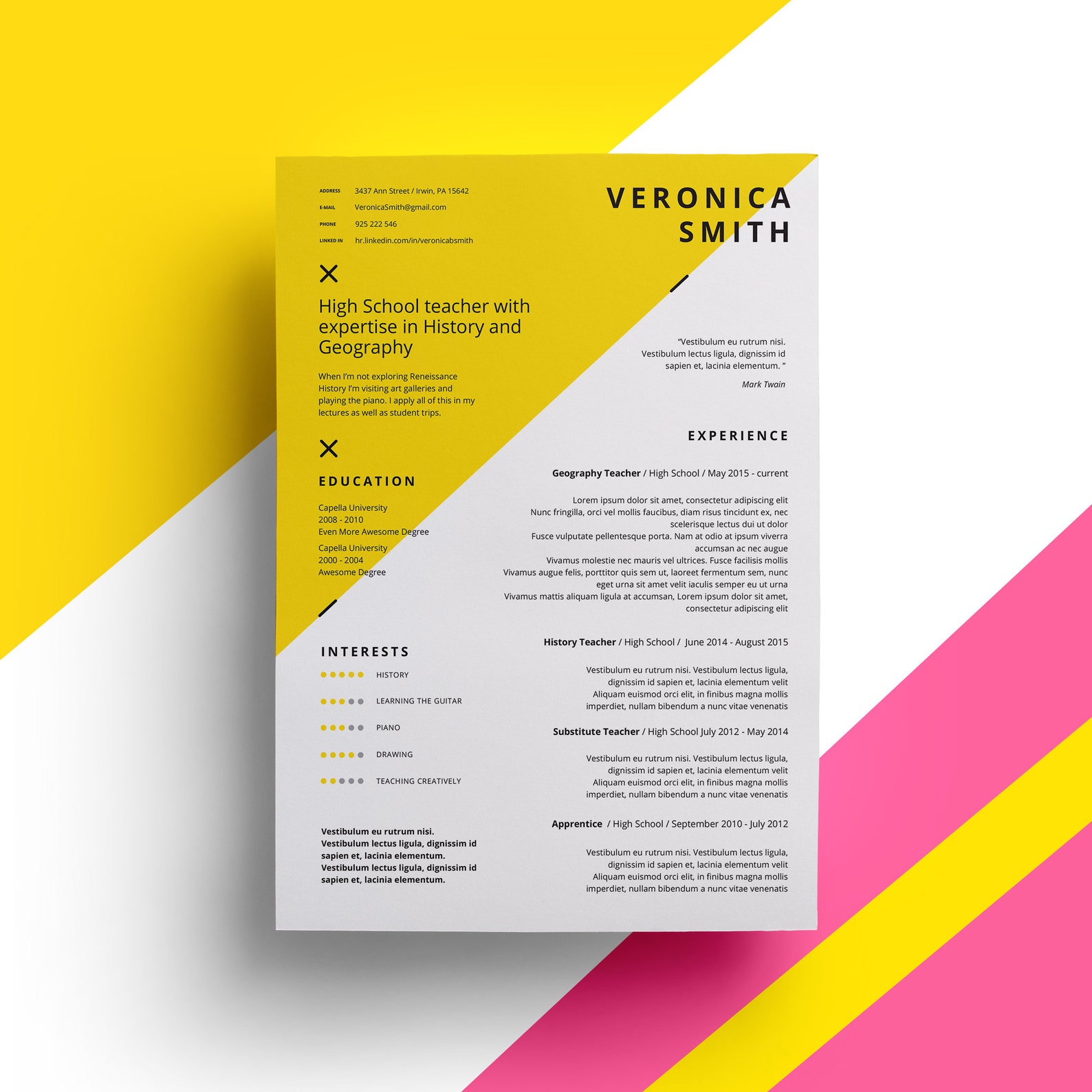 Hello Yellow CV Template - Etsy
