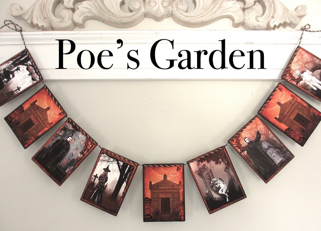 POES GARDEN Garland, Halloween Banner, Halloween Decor, Raven, Edgar ...