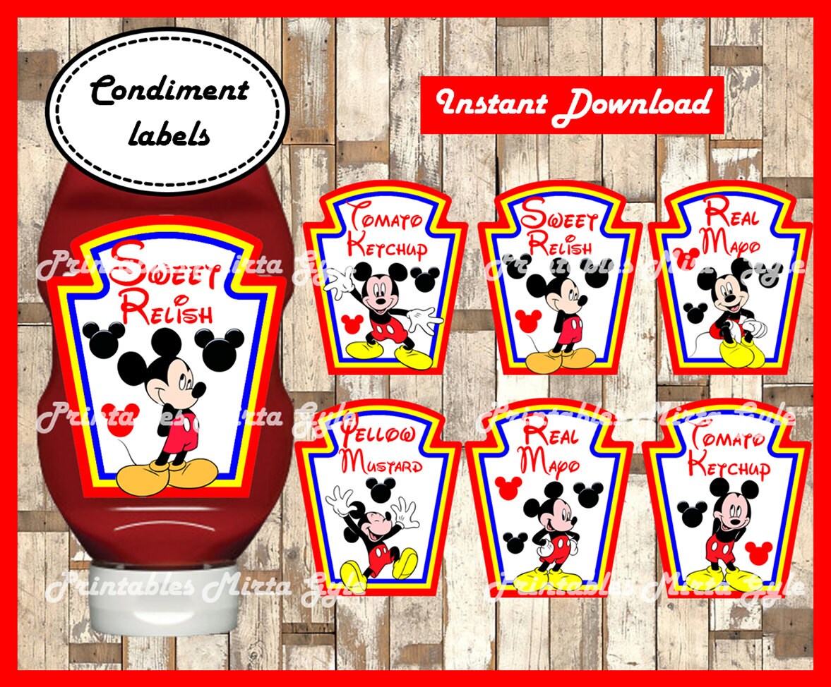 Mickey Mouse Condiments Label printable Mickey party | Etsy