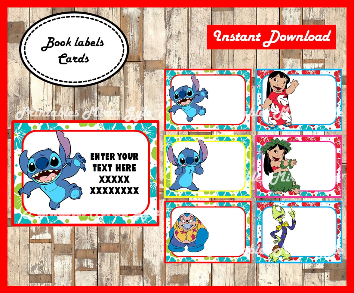 Lilo and stitch Printable Cards tags book labels stickers | Etsy