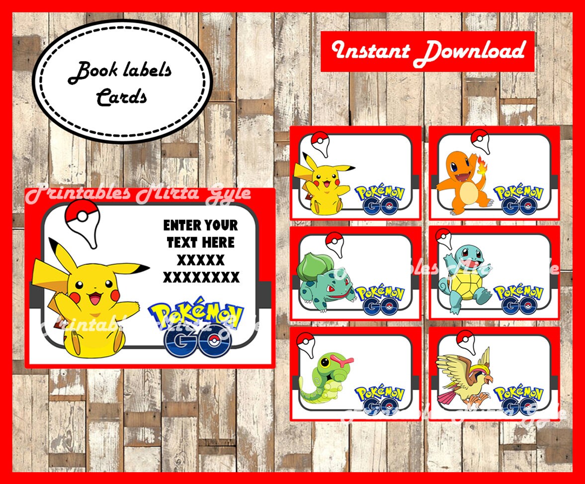 Pokemon Printable Cards tags book labels stickers kids | Etsy