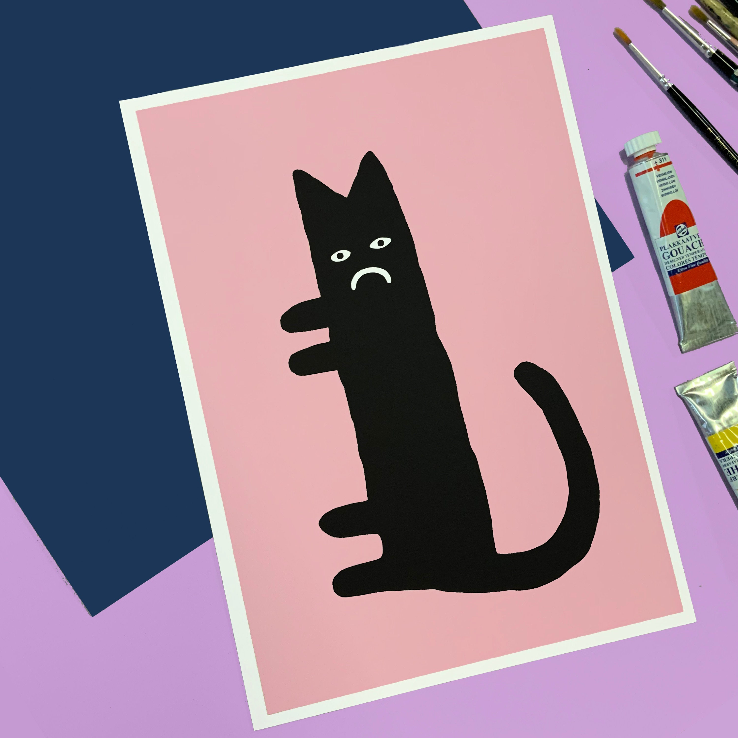 Pink A4 Sad Cat Poster - Etsy