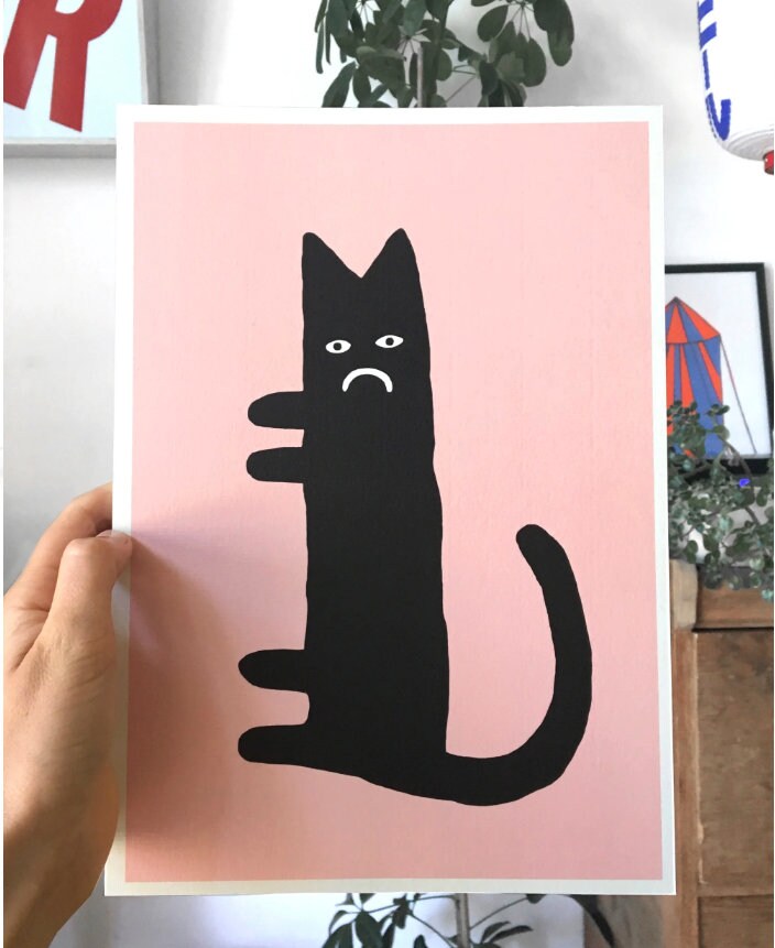 Pink A4 Sad Cat Poster - Etsy
