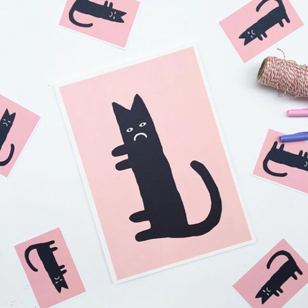 Pink A4 Sad Cat Poster - Etsy