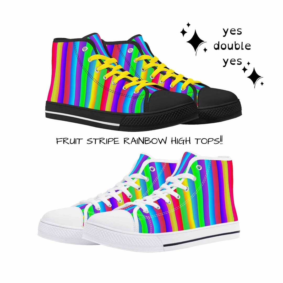 Fruit Stripe Rainbow High Top Sneakers Clowncore Mens Sizing Unisex ...