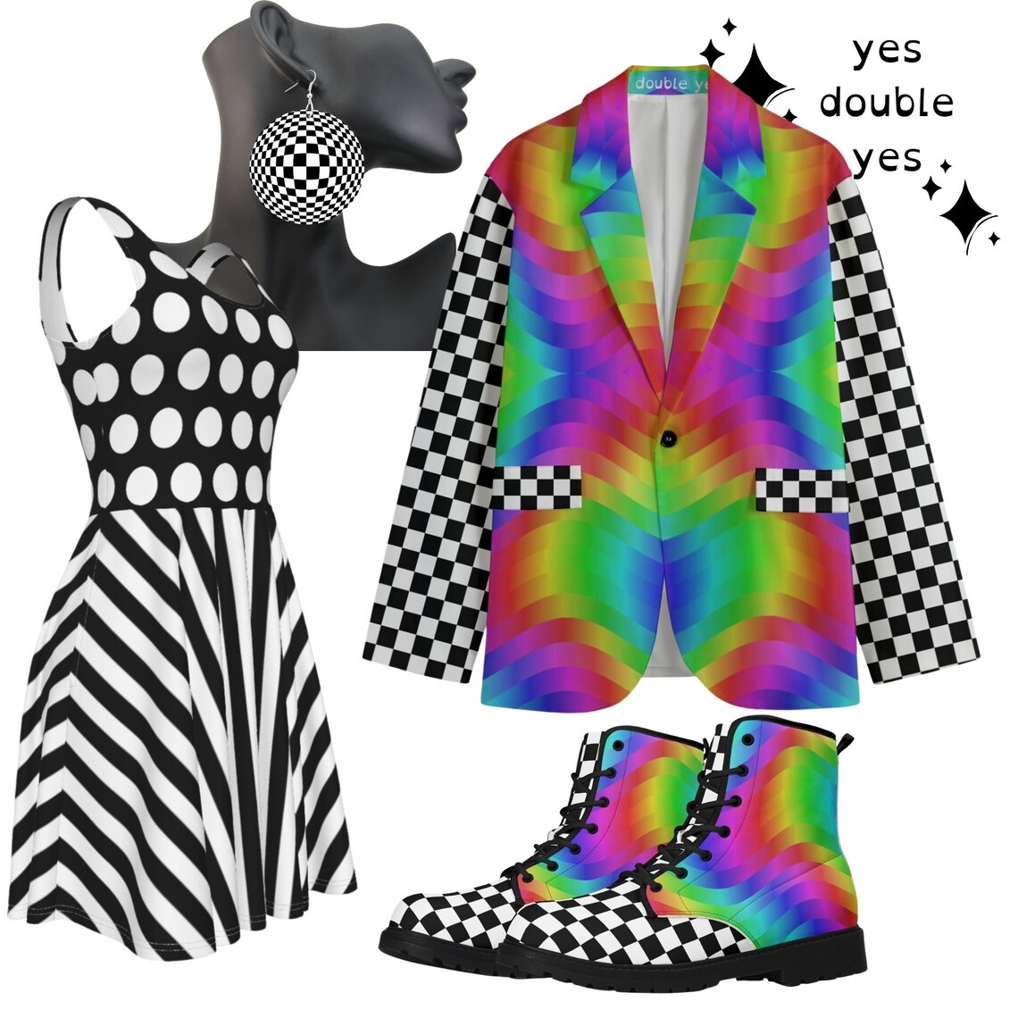 Wiggle Checkers Rainbow Blazer Clowncore Professional Clown Costume ...