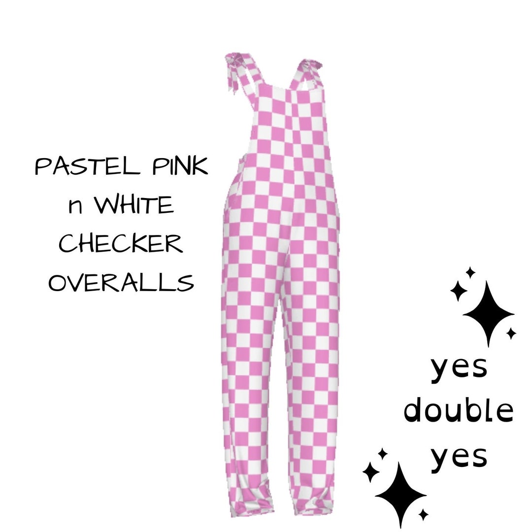 Pink Pastel Checkered Overalls Soft Pink White Checkered Pattern Adult ...