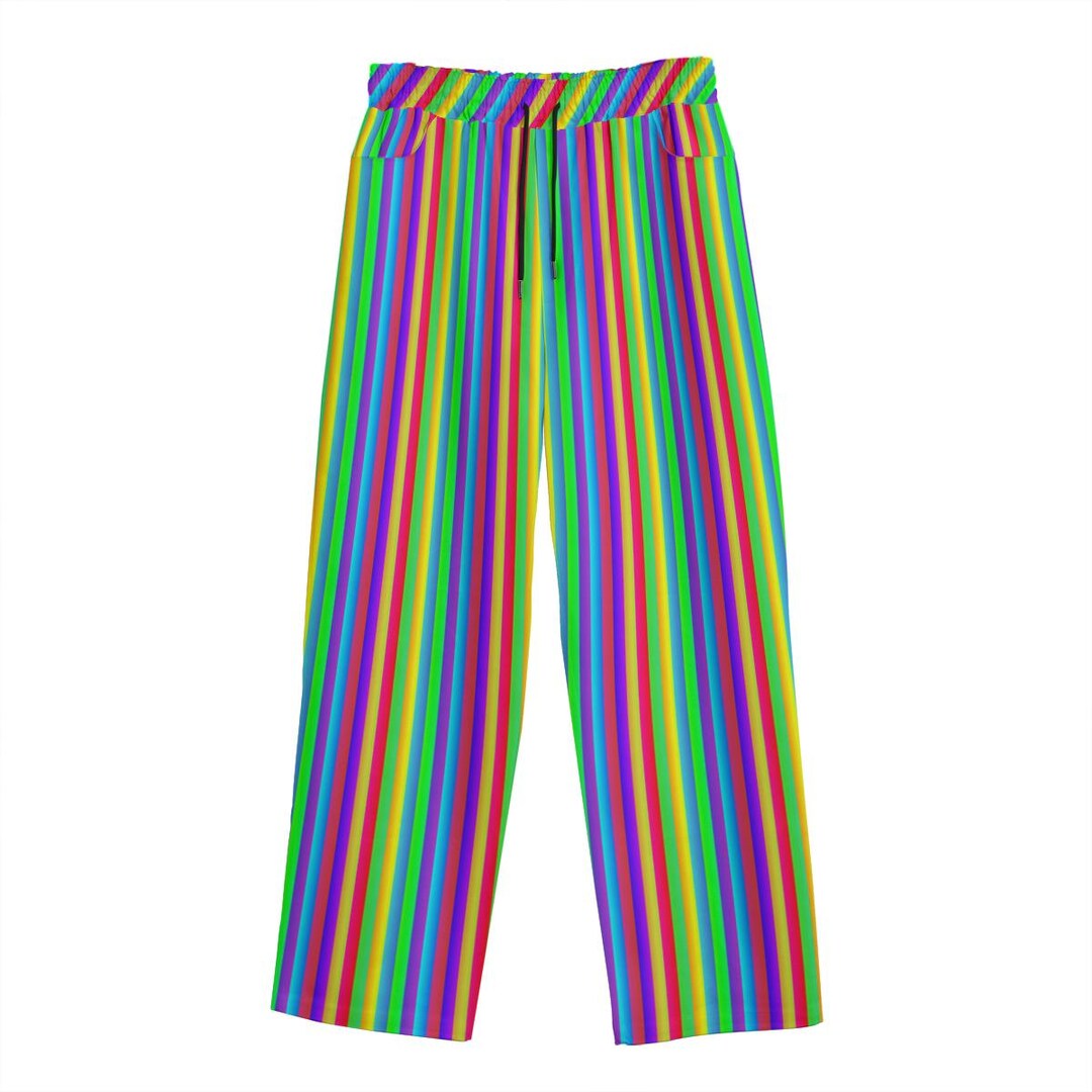 Rainbow Fruit Stripe Wide Leg Jeans Clowncore Kidcore Adult ...