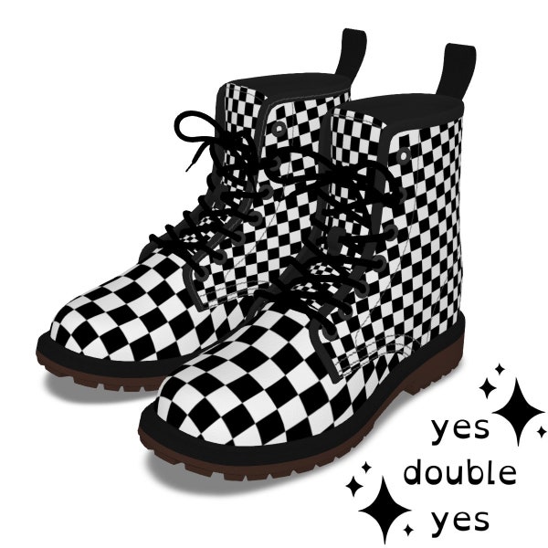 Black and White Checkered Boots - Etsy