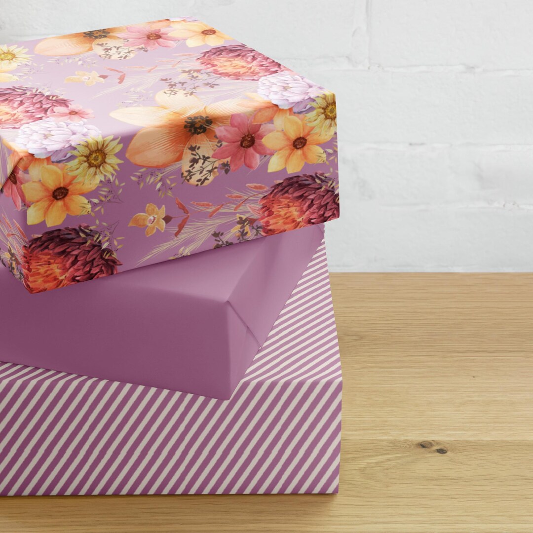 Flower Autumn Gift Wrapping Paper Sheets | Fall Print Lilac and Purple ...