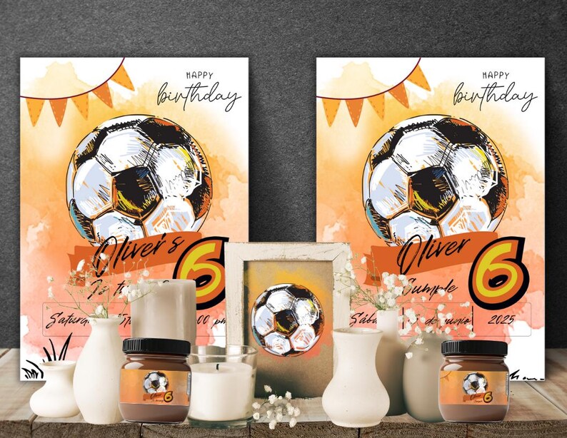 Nutella Birthday Label With Orange Watercolor Football, Personalized ...