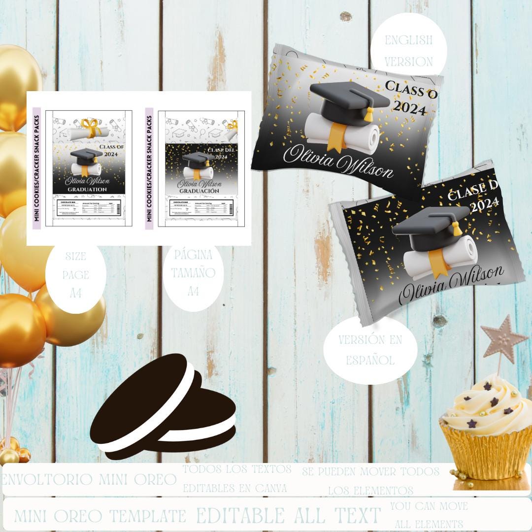Mini Oreo Wrapper GRADUATION BLACK WHITE Graduation Party, Personalized ...