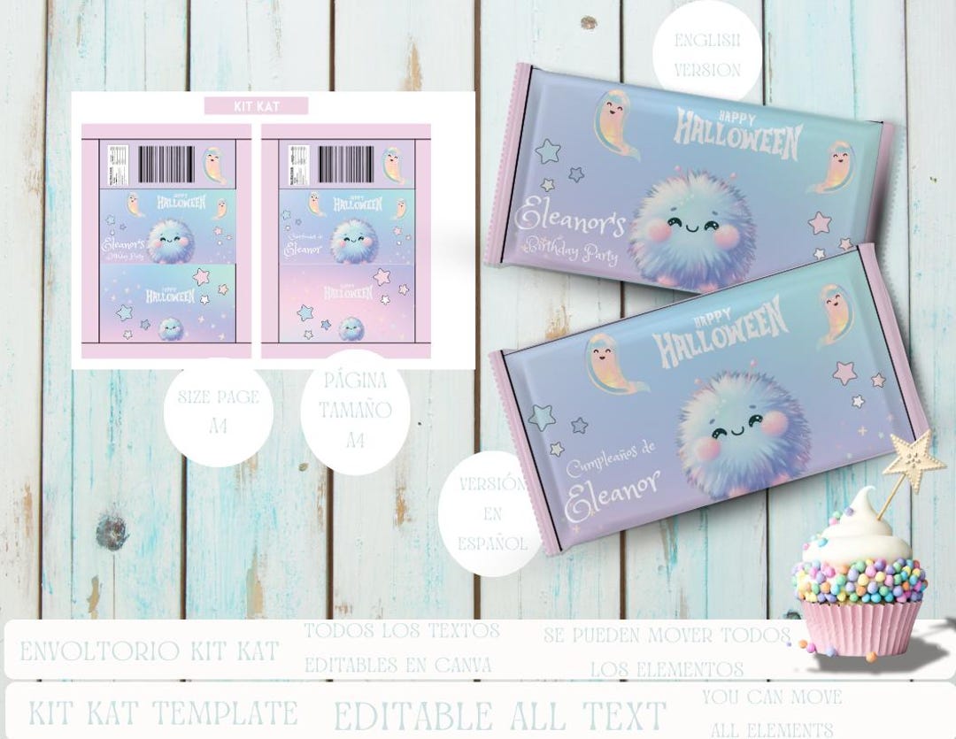 Kit Kat PASTEL BLUE MONSTER Halloween Party Wrapper, Personalized Kit Kat Label, Kit Kat ...