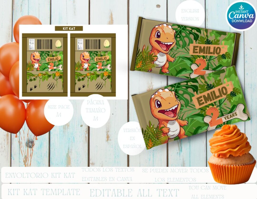 Kit Kat ORANGE DINOSAUR JUNGLE Birthday Party Wrapper, Personalized Kit Kat Label, Kit Kat ...