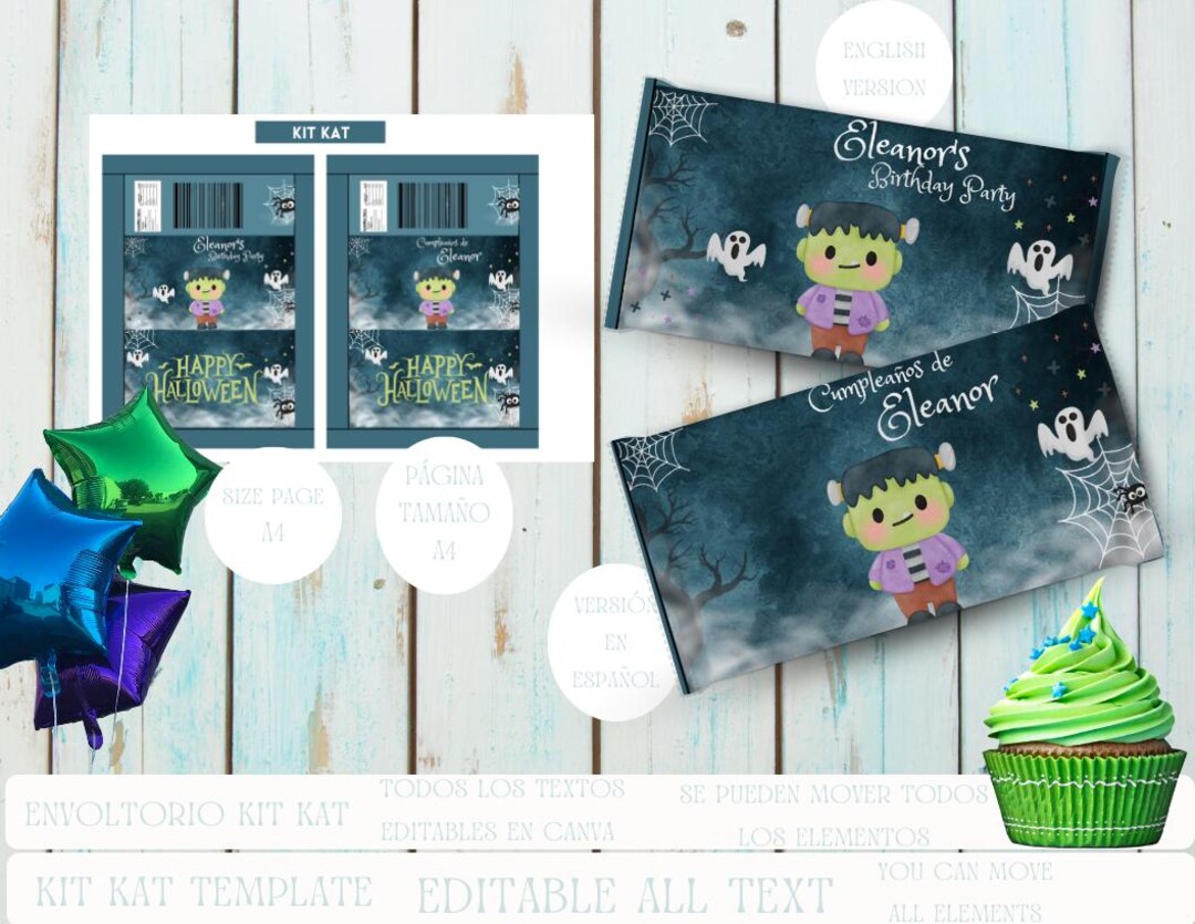 Kitkat Wrapping Template FRANKENSTEIN WATERCOLOR HALLOWEEN Birthday ...