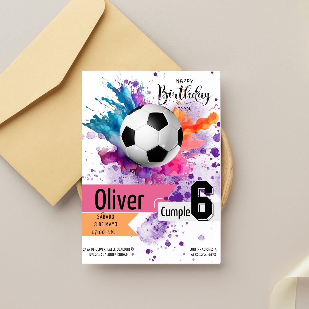 SPLASH SOCCER Birthday Invitation, Soccer Birthday Party Invitation for ...