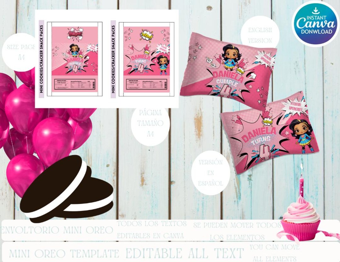 Mini Oreo Wrapper BLUE SUPERHERO GIRL Birthday Party, Personalized Mini ...