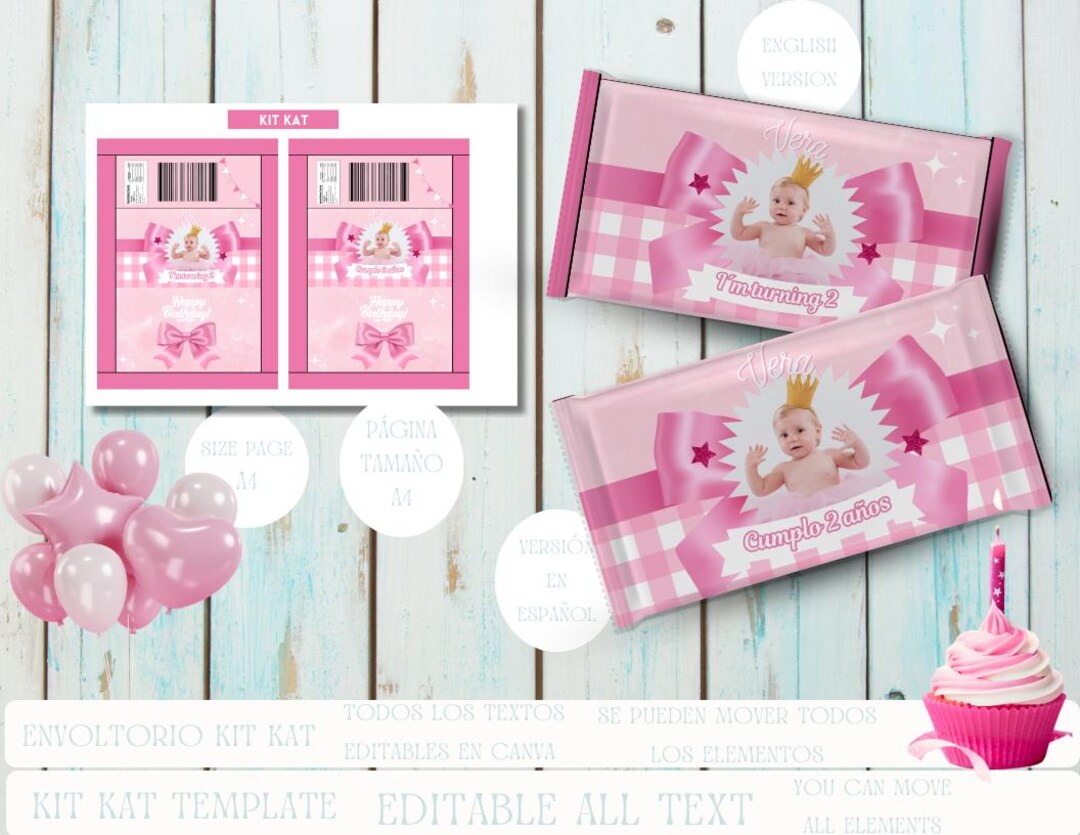 Kit Kat PINK CHECK GIRL'S Birthday Party Wrapper, Personalized Kit Kat ...