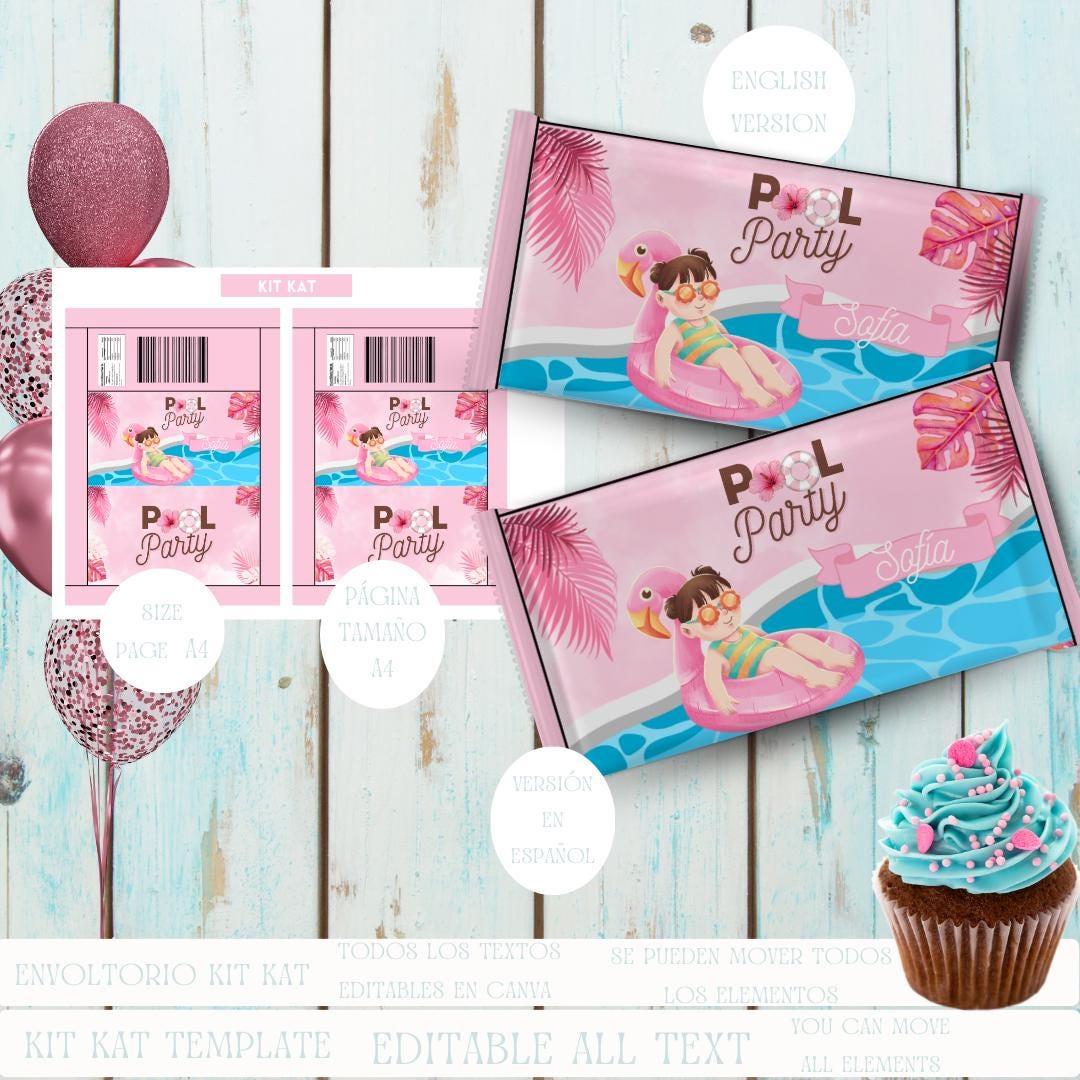 Kit Kat GIRL POOL FLOAT Wrapper for Pool Birthday Party, Personalized Kit Kat Label, Kit Kat ...